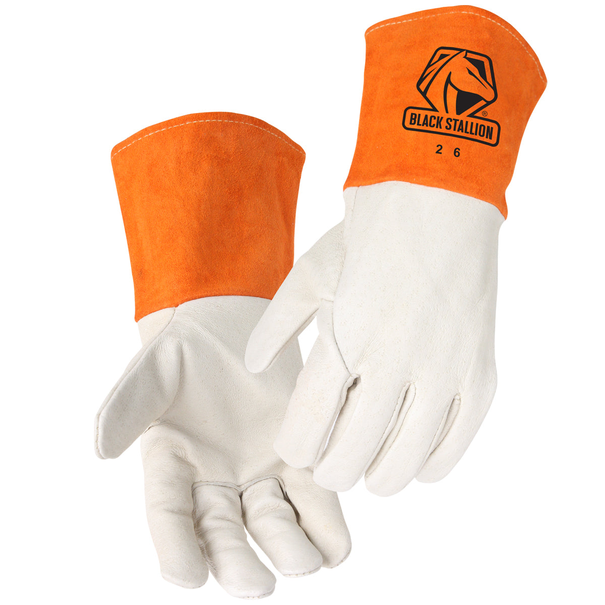 BLACK STALLION 26 LIGHT GRAIN PIGSKIN LONG CUFF MIG WELDING GLOVES ...