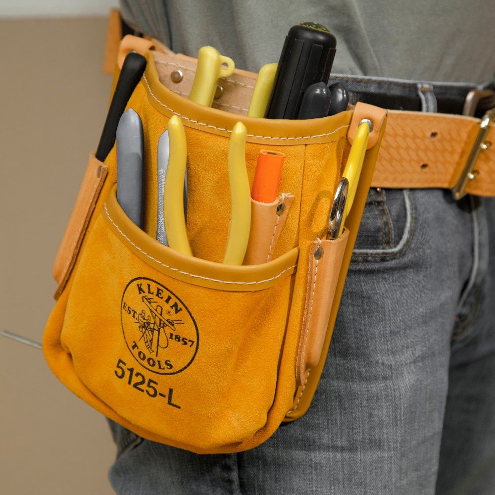 Klein 5125L 5-Pocket Tool Pouch - Leather – IronworkerTools.com