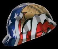 MSA V-GARD HARD CAP WITH FAS TRACK SUSPENSION AND AMERICAN FLAG WITH 2 ...